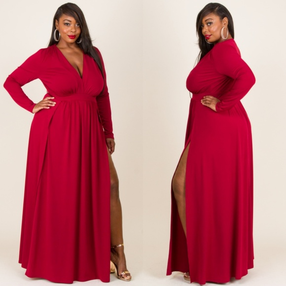 Pants & Jumpsuits | 2x New Plus Size Red Double Slit Dress | Poshmark
